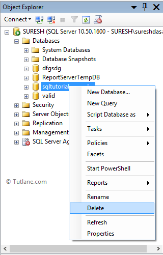 Delete Database In SQL Server Tutlane