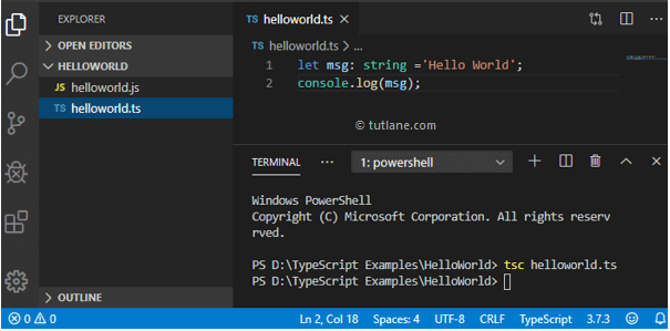 TypeScript Hello World Program Tutlane